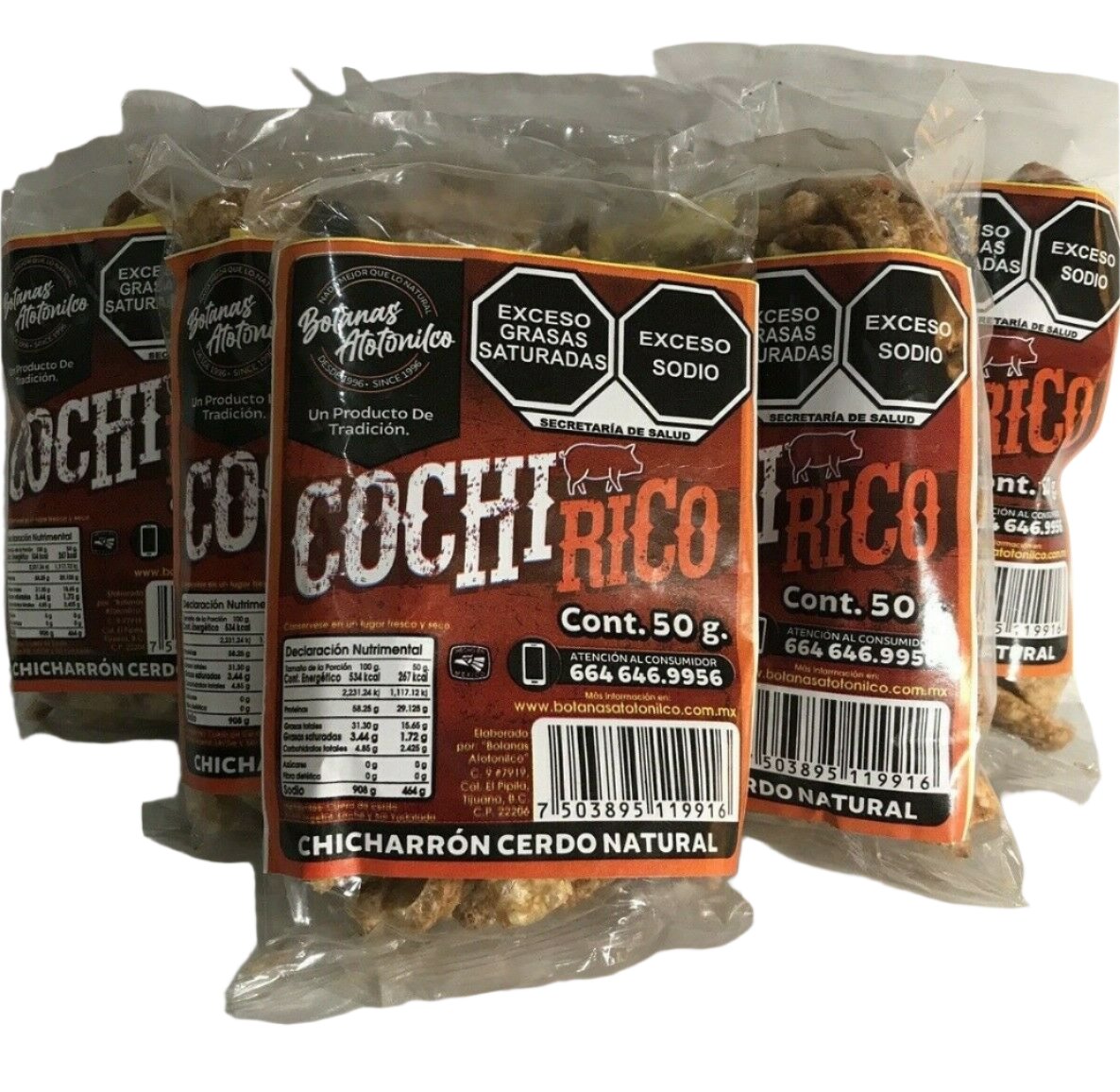 6-Pk Cochi Rico Pork Rinds Snack / Chicharrón Puerco 50gr/1.76oz each ...