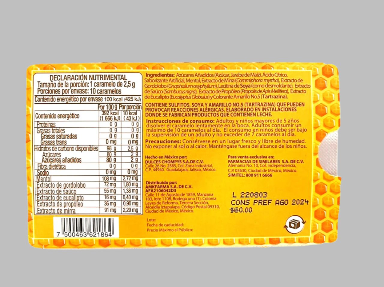 3-Pk Simicaramelo Generic Cough Drops Honey/Lemon/Herbal 25g 10 Cough ...